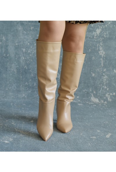 Hera Shoes Hera Kadın Krem Deri Çizme Hera Shoes Hera Kadın Krem Deri Çizme