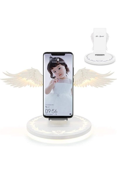 Balans Açılır Melek Kanadı LED Işıklı Kablosuz Hızlı Şarj Aleti Gece Lambası