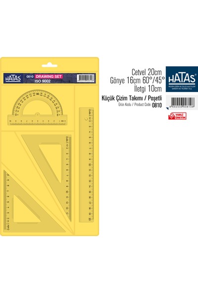 Hatas 0810 Küçük Çizim Takımı Cetvel 20cm Gönye 1