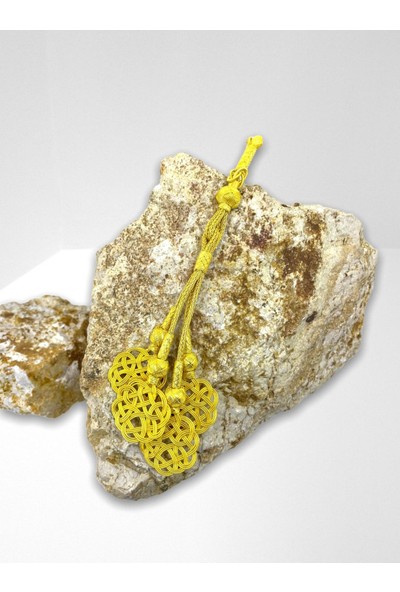 Kazzaze Aşk Düğümü Detaylı Altın Yaldızlı Gümüş Tesbih Püskülü