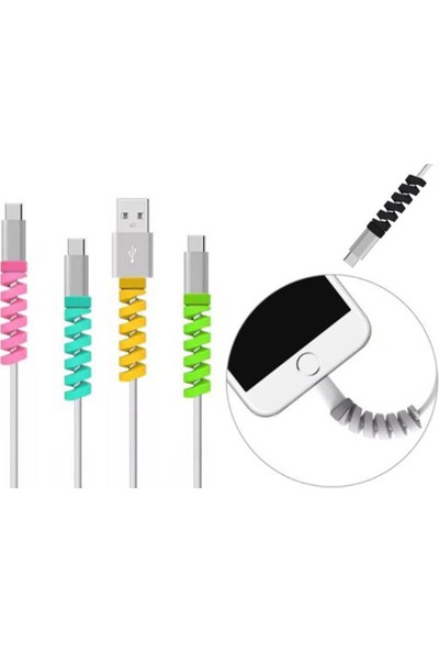 Safestore 4'lü Apple, Android Şarj Aleti Kablosu Koruyucu Silikon Spiral Yay Aparat Safestore 4'lü Apple, Android Şarj Aleti Kablosu Koruyucu Silikon Spiral Yay Aparat