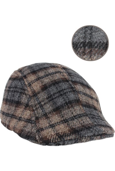 Varetta Erkek Kasket Kaşmir Yünlü Gri Kahve Kışlık Kulaklı Şapka
