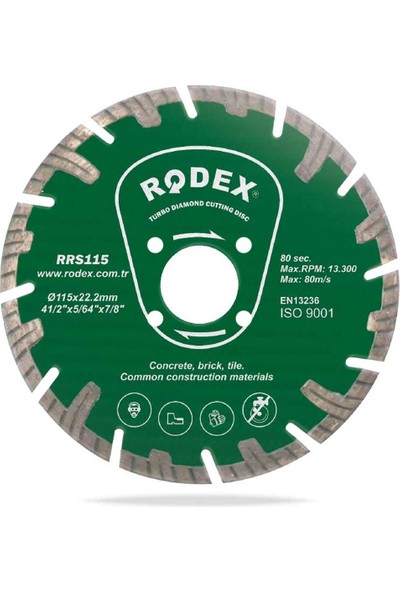 Rodex Kanallı Turbo Elmas Kesme Diski Mermer, Tuğla, Taş 115MM Rodex Kanallı Turbo Elmas Kesme Diski Mermer, Tuğla, Taş 115MM