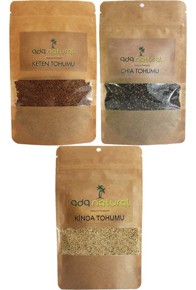 Ada Natural Glutensiz Tohum Seti Chia Tohumu 250 gr + Keten Tohumu 250 gr + Kinoa Tohumu 250 gr Ada Natural Glutensiz Tohum Seti Chia Tohumu 250 gr + Keten Tohumu 250 gr + Kinoa Tohumu 250 gr