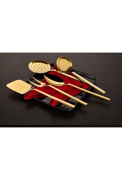 Özlife Hüma Titanyum Gold Kepçe, Kevgir, Servis Takımı 307G Özlife Hüma Titanyum Gold Kepçe, Kevgir, Servis Takımı 307G