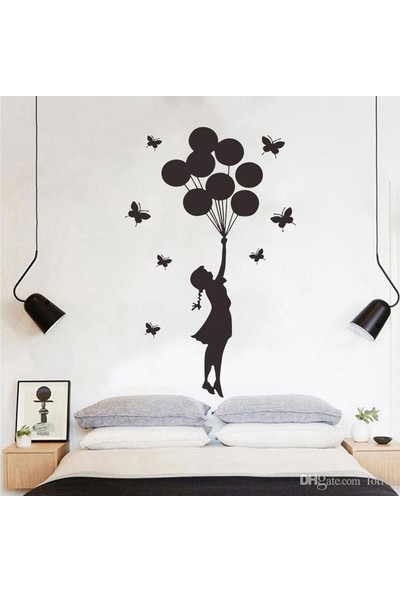 Momo Reklam Balonlarla Uçan Kız Kelebek Sticker Siyah Momo Reklam Balonlarla Uçan Kız Kelebek Sticker Siyah