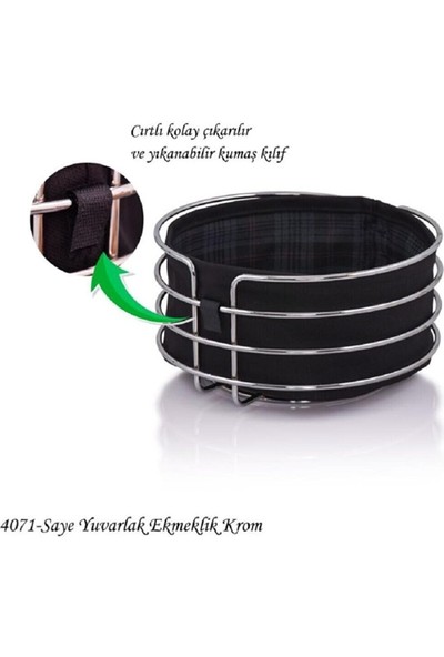 Karışık Sepets Ekmeklik Metal Kutu Krom Sepet Siyah Kumaş
