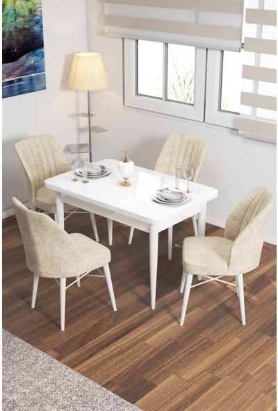 Canisa Concept Arp Serisi Doğal Ahşap Ayaklı 70 x 110 cm Sabit Beyaz Mutfak Masası Takımı Canisa Concept Arp Serisi Doğal Ahşap Ayaklı 70 x 110 cm Sabit Beyaz Mutfak Masası Takımı