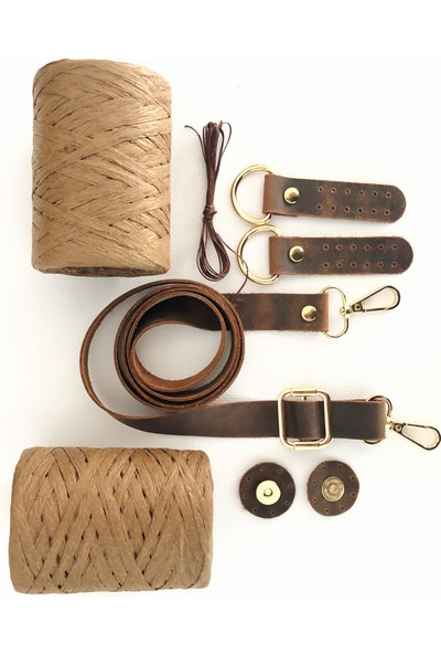 Alfa Tasarım Atölyesi Deri Çanta Sapı Gümüş 120 Cm 2 Rafya Ip Mıknatıslı Çıtçıt Mumlu Ip Set