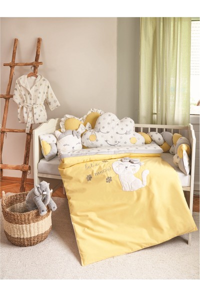 Bibaby Kız Bebek Cute Cat Saç Örgü 7li Mobilya Uyku Seti Sarı