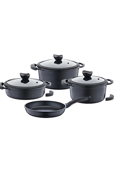 Olika Palladium 7 Parça Döküm Tencere Seti-Siyah
