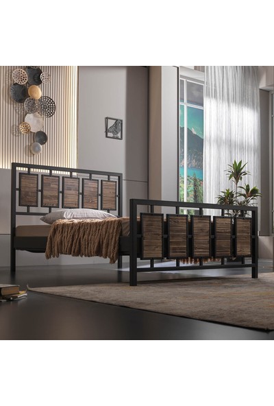 Unimet Minerva Ahşaplı Tek Kişilik Metal Karyola