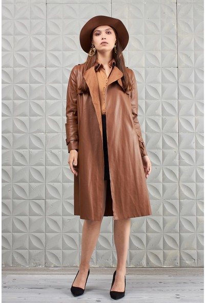 Livanomi Taba Deri Trençkot