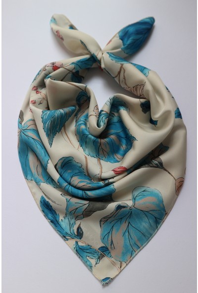 The Moon Lana Yaprak Desenli Mavi Vegan Ipek Fular