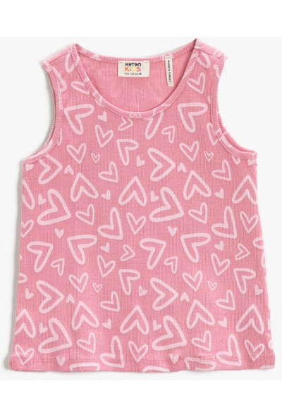 Koton Kız Çocuk Kalp Baskılı Atlet Bisiklet Yaka Pamuklu