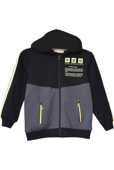 Silversun Siyah Renkli Kapüşonlu Fermuarlı Erkek Çocuk Sweatshirt-Jm 318449 |silversunkids
