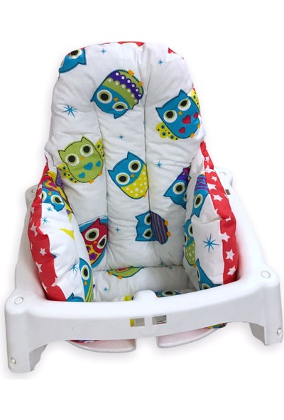 Bebek Özel Bebek Çocuk Mama Sandalyesi Minderi Baykuşlu ve Kırmızı Yıldızlı