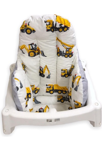 Bebek Özel Bebek Çocuk Mama Sandalyesi Minderi Iş Makinalı ve Gri Yıldızlı