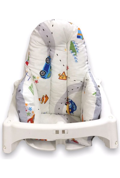 Bebek Özel Bebek Çocuk Mama Sandalyesi Minderi Arabalı ve Gri Yıldızlı