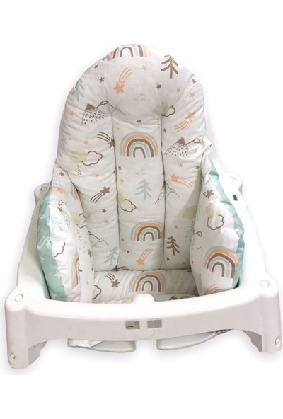 Bebek Özel Bebek Çocuk Mama Sandalyesi Minderi Kahverengi Gökkuşağı ve Yeşil Yıldızlı