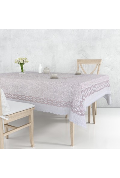 Demirhan Perde Örme Masa Örtüsü 160 x 220 cm Beyaz - Pudra Demirhan Perde Örme Masa Örtüsü 160 x 220 cm Beyaz - Pudra