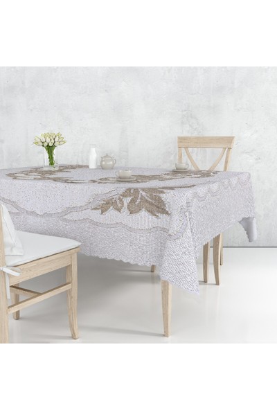 Demirhan Perde Örme Çiçek Desenli Masa Örtüsü 160 x 220 Beyaz - Bej Demirhan Perde Örme Çiçek Desenli Masa Örtüsü 160 x 220 Beyaz - Bej