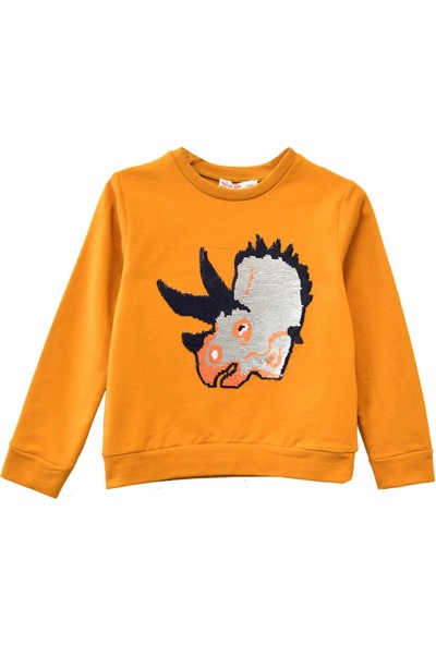 Silversun Hardal Renkli Pul Payet Baskılı Erkek Çocuk Sweatshirt-Js 218757 |silversunkids