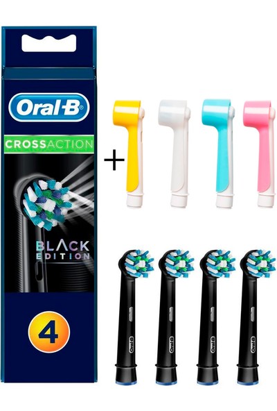 Oral-B Diş Fırçası Yedek Başlığı Cross Action Black Edition 4'lü + 4 Adet Renkli Koruyucu Kapak 4*4rnk Oral-B Diş Fırçası Yedek Başlığı Cross Action Black Edition 4'lü + 4 Adet Renkli Koruyucu Kapak 4*4rnk