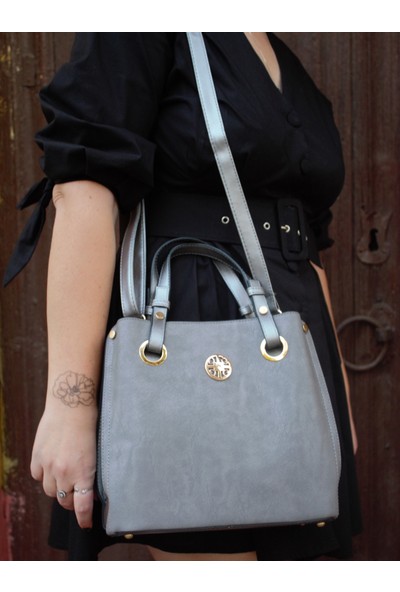 SD Tasarım Dezmond Platin Şık Tasarım Süet Kadın Omuz Çantası