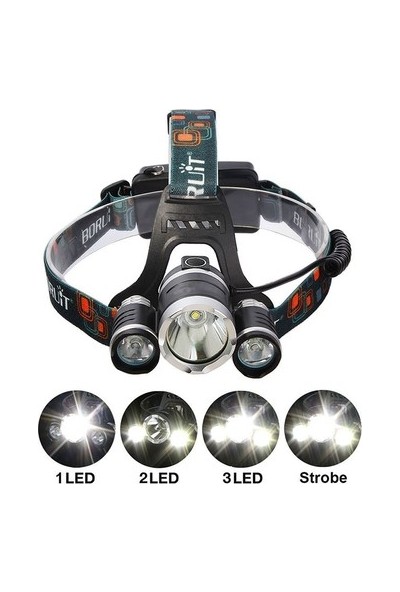 Boruit T6 Kafa Feneri 5000 Lumens 3xcree Xm-T6+2r5 Lamba LED Kamp Lambası