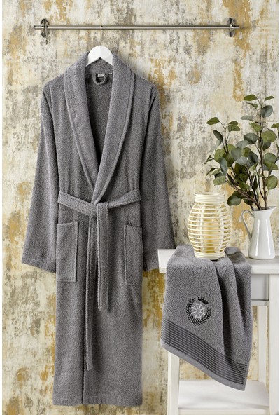 GA Madame Home Havlulu Bornoz 2li Set %100 Pamuklu-Gri GA Madame Home Havlulu Bornoz 2li Set %100 Pamuklu-Gri