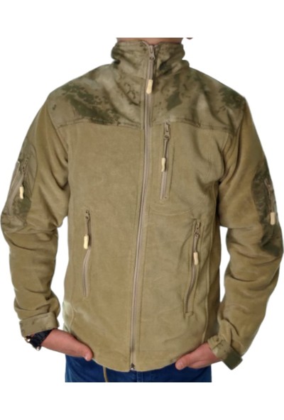 LIGHTINGHM Erkek Jandarma Desenli Bej Tactical Softshell Polar Fermuarlı Mont LIGHTINGHM Erkek Jandarma Desenli Bej Tactical Softshell Polar Fermuarlı Mont