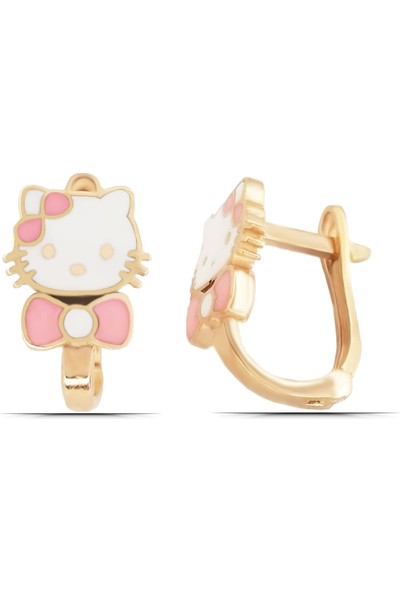 Parmas Design Kız Çocuk Hello Kitty Kedi Tasarım 925 Ayar Gümüş J Küpe