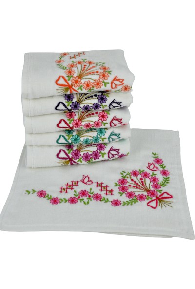 Şelale Süper Köşe Kadife Nakışlı 30X50 Buket Desen Mutfak Havlusu