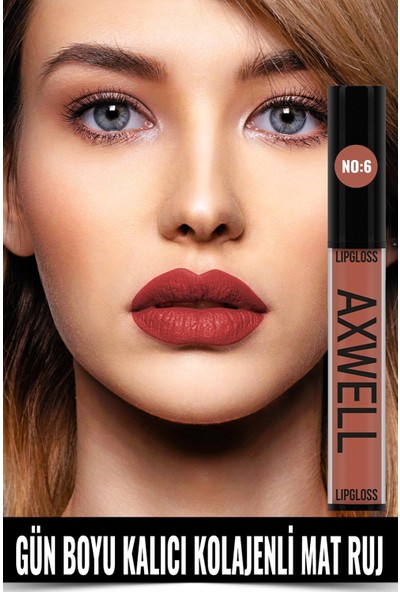 Axwell Uzun Süre Kalıcı Hızlı Kuruyan Kolajenli Mat Likit Ruj- Lipgloss No:6 5 ml Axwell Uzun Süre Kalıcı Hızlı Kuruyan Kolajenli Mat Likit Ruj- Lipgloss No:6 5 ml