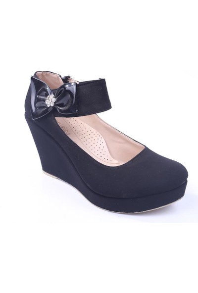 Papuç Sepeti 192-KPLN Dolgu Topuklu Siyah Nubuk Ayakkabı