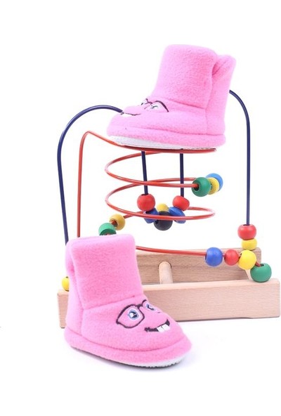 Papuç Sepeti 688 Kız Çocuk Pembe Emoji Desenli Ev-Halı Ayakkabısı