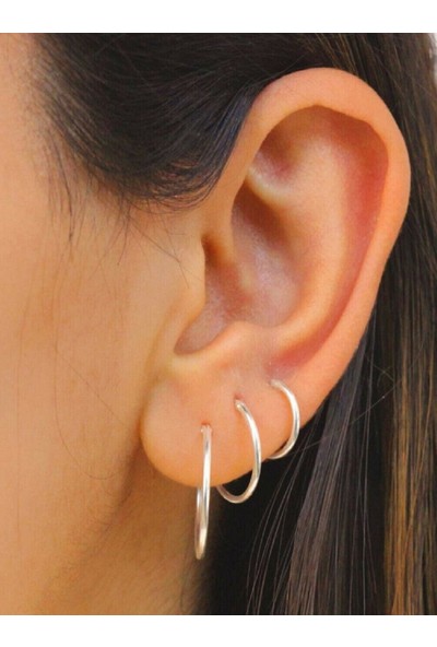 SULTANTELKARİ 925 Ayar Gümüş Tek Kulak 3'lü Halka Kadın Küpe