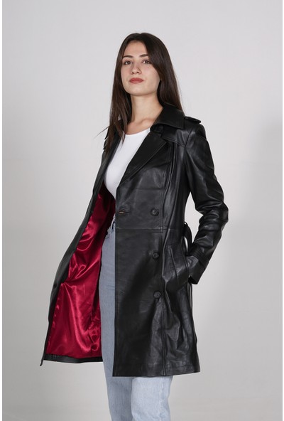 Nils Deri Kadın Hakiki Deri Trençkot Nils Deri Kadın Hakiki Deri Trençkot