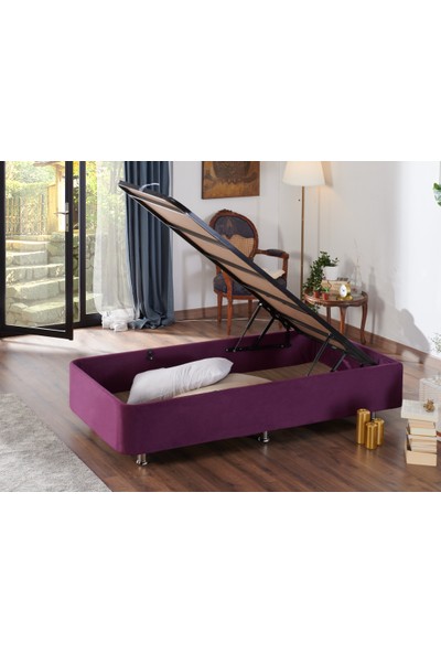 Niron Purple Baza 100X200 cm Tek Kişilik Sandıklı Mor Kumaş Baza Silinebilir Soho Kumaş