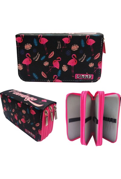 Limmy Kalem Kutusu Flamingo Siyah Kawai Organizer Üç Bölmeli Kalemlik