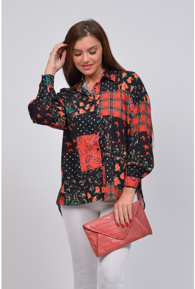 Tusse Kadın Renkli Dijital Desenli Viskon Büyük Beden Gömlek Tusse Kadın Renkli Dijital Desenli Viskon Büyük Beden Gömlek