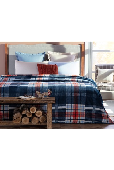 Madame Coco Dureau Çift Kişilik Welsoft Baskılı Battaniye - Turuncu / Lacivert