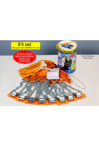 Yoldaş Takmatik Kar Zinciri 8 Li Set Patinaj Zinciri Kar Çorabı Kar Paleti