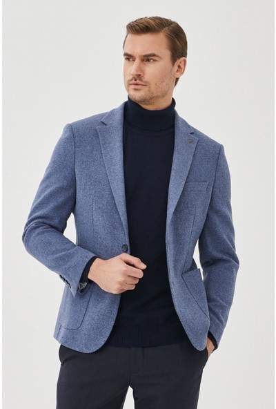 Altınyıldız Classics Slim Fit Dar Kesim Mono Yaka Desenli Yünlü Ceket