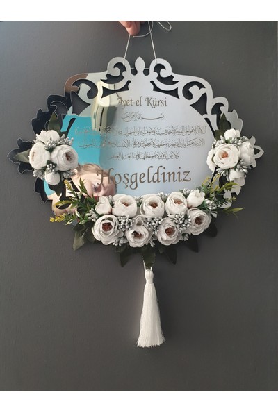 Emtun Reklam Çiçekli Gümüş Ayna Pleksi Kapı Süsü