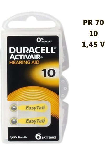 Duracell PR70 - 10 - 1,45 Volt Işitme Cihazı Pili 6 Adet Duracell PR70 - 10 - 1,45 Volt Işitme Cihazı Pili 6 Adet