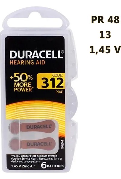 Duracell PR41 - 312 Işitme Cihazı Pili 6 Adet