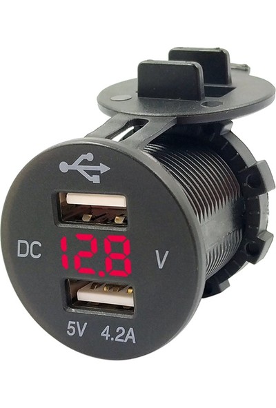 Bfy Ikili USB Soketi + Voltmetre Yuvarlak