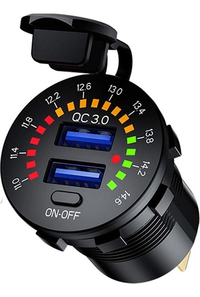 Bfy USB Hızlı Şarj Soketi Q3.0 +Led Voltmetreli Düğmeli